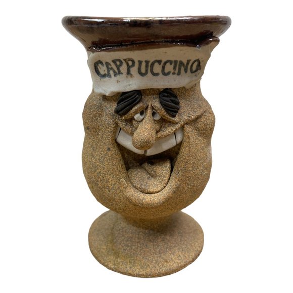 Dining | Stoneware Funny Face Cappuccino Pedestal Mug Folk Art Pottery ...